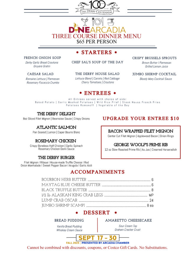 Dine Arcadia Special Menus - Sept. 17 - 30, 2023