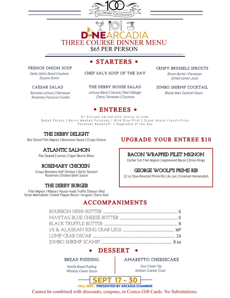 Dine Arcadia Special Menus - Sept. 17 - 30, 2023
