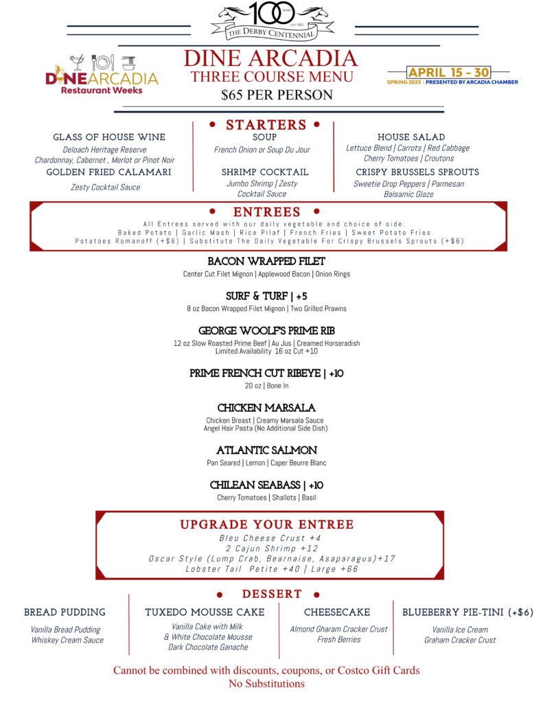 Dine Arcadia Special Menus - April 15 through 30